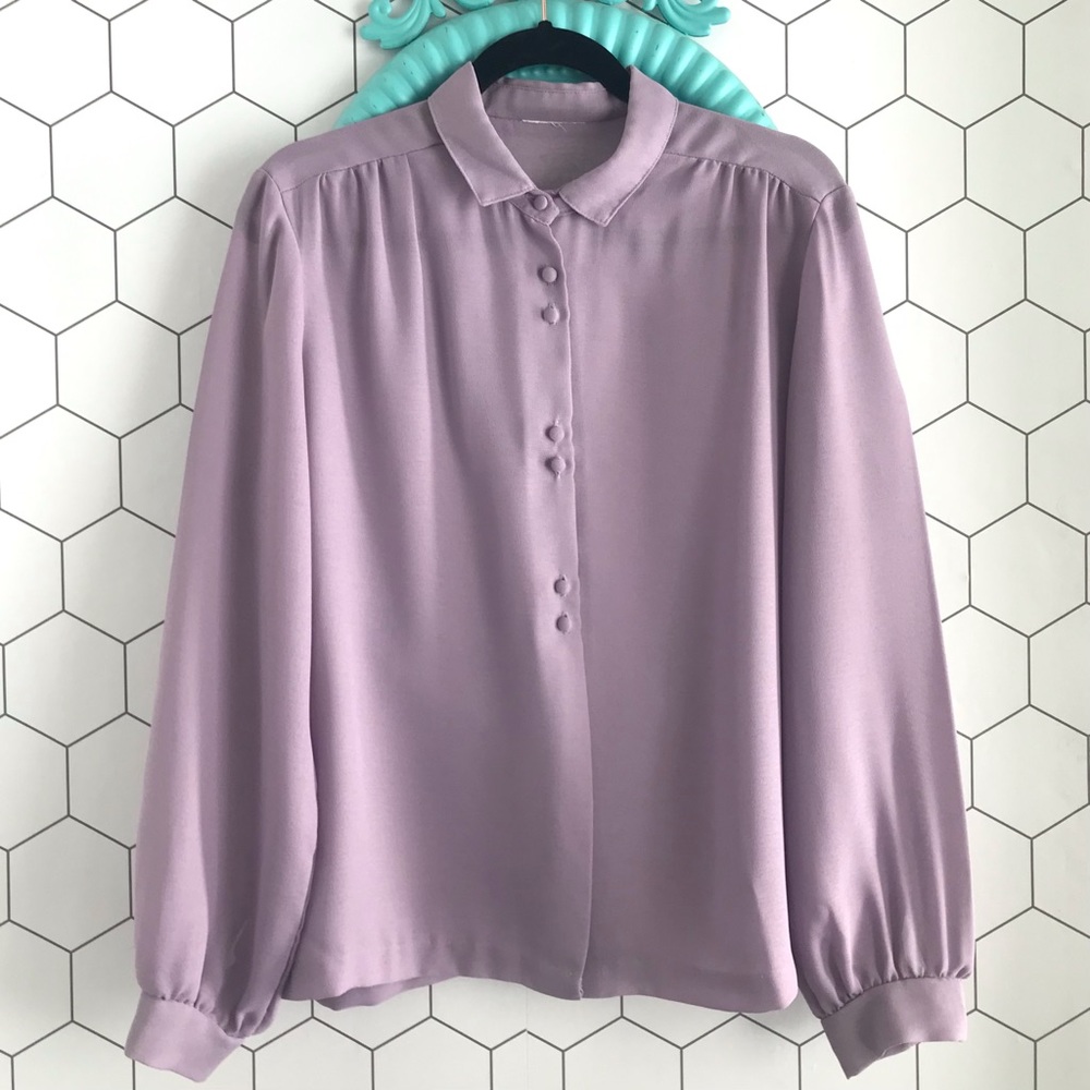 Vintage Sheer Pastel Violet Long Pleated Puff Sleeve … - Gem